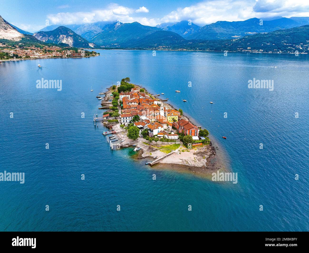Aerial view of Isola Superiore, or Isola dei Pescatori or Island of the ...