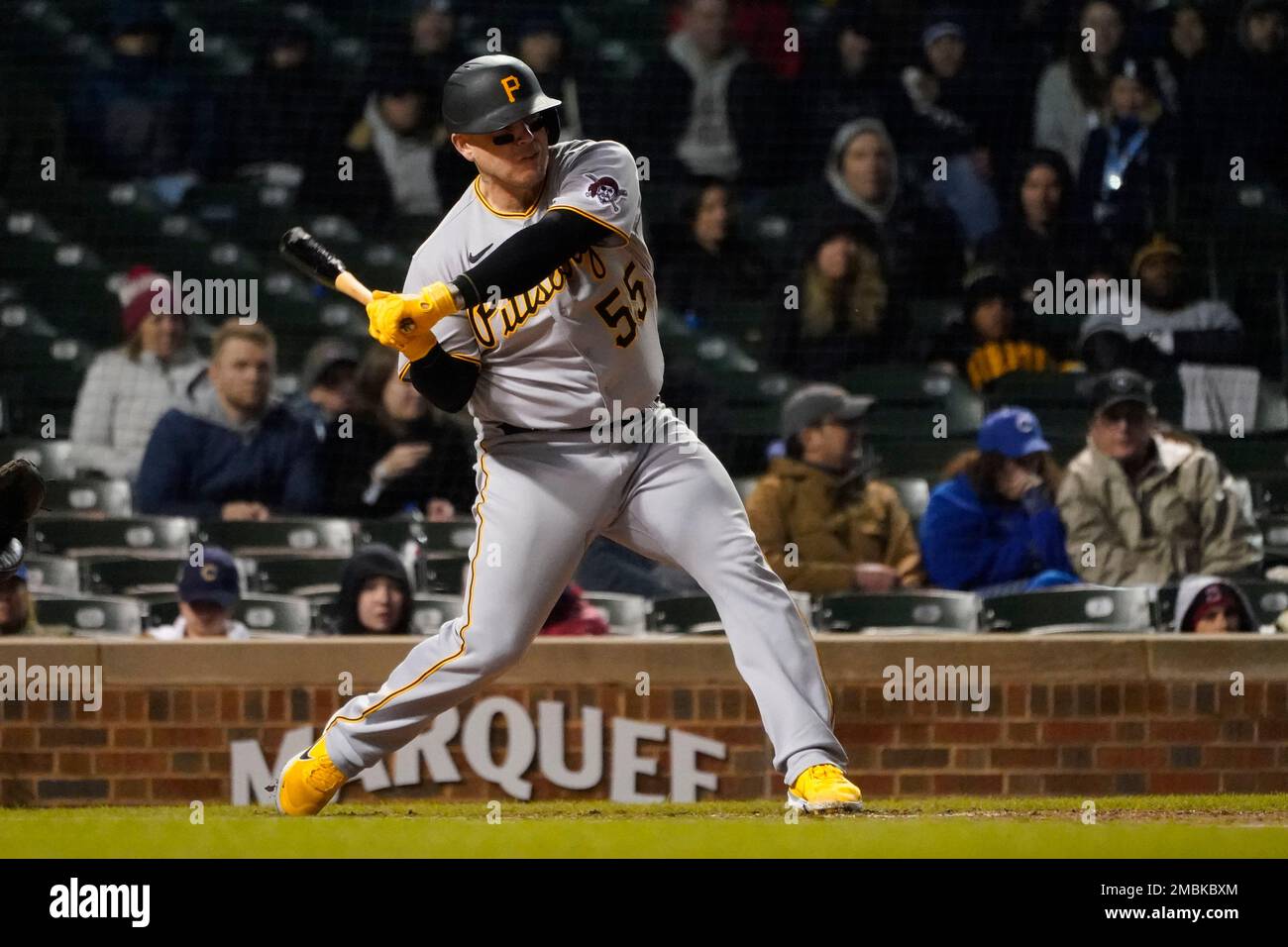 Pittsburgh Pirates' Roberto Perez swings at a pitch in a baseball game ...
