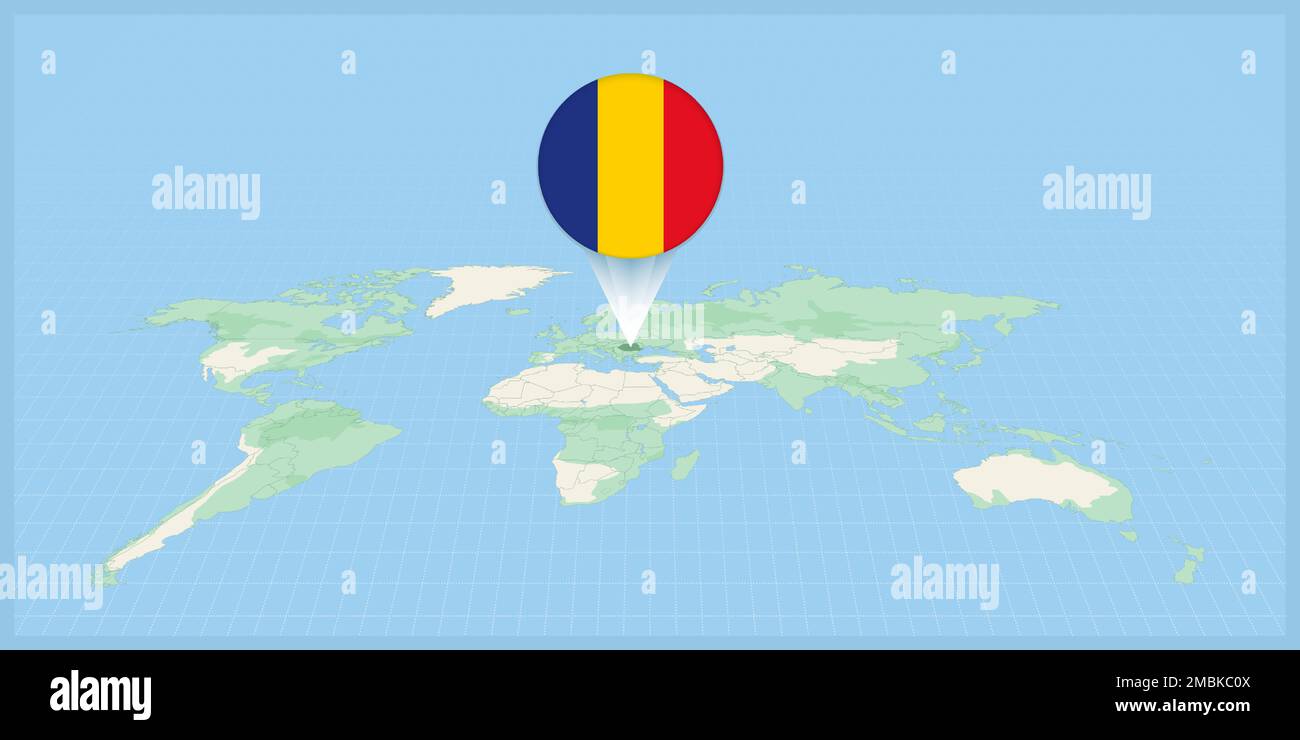Location of Romania on the world map, marked with Romania flag pin ...