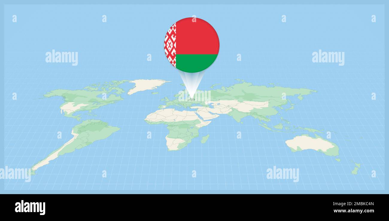 Location of Belarus on the world map, marked with Belarus flag pin. Cartographic vector ...