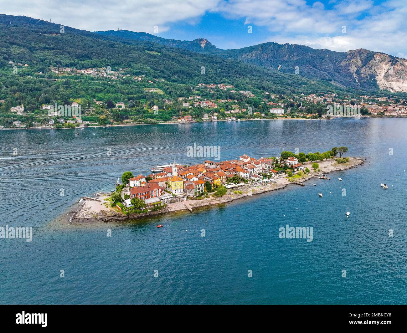 Aerial view of Isola Superiore, or Isola dei Pescatori or Island of the ...