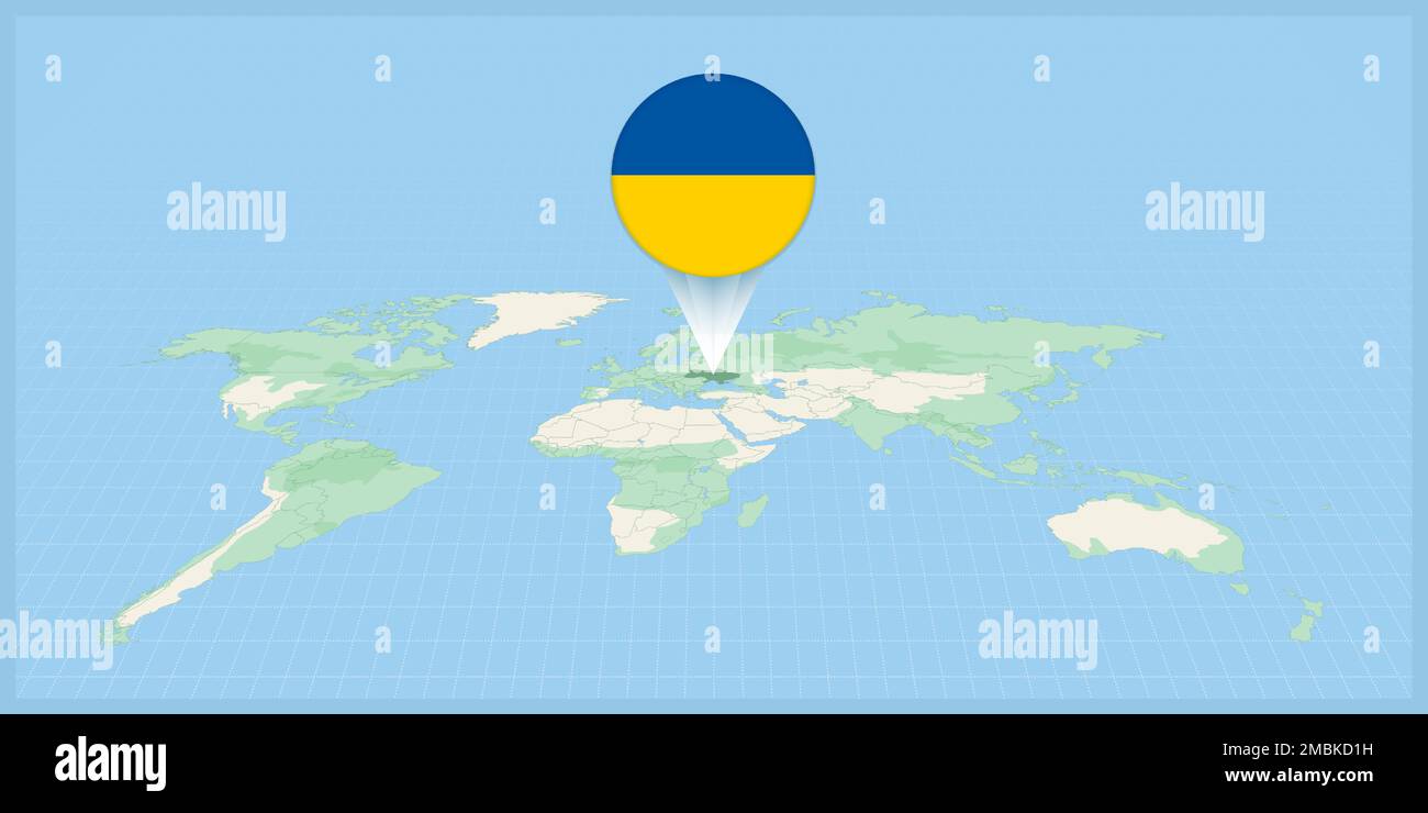Location of Ukraine on the world map, marked with Ukraine flag pin ...