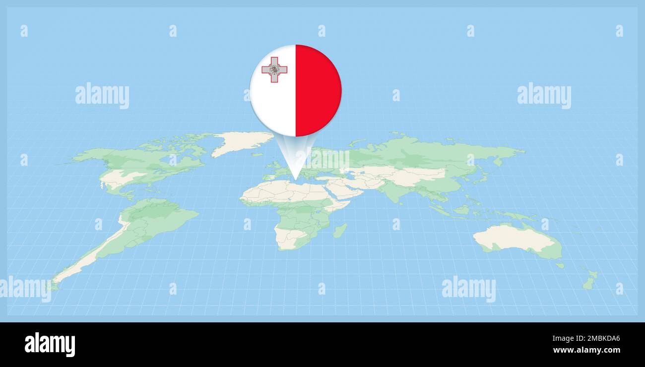 Location of Malta on the world map, marked with Malta flag pin ...