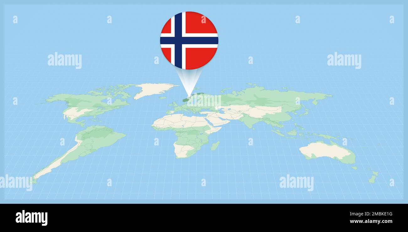 Location of Norway on the world map, marked with Norway flag pin ...