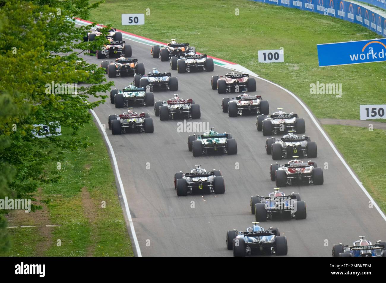 Cars take the start of a sprint race at the Enzo and Dino Ferrari ...
