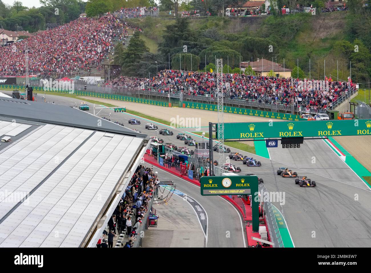 Cars take the start of a sprint race at the Enzo and Dino Ferrari ...