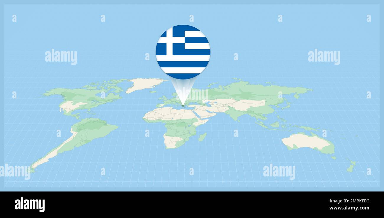 Location of Greece on the world map, marked with Greece flag pin ...