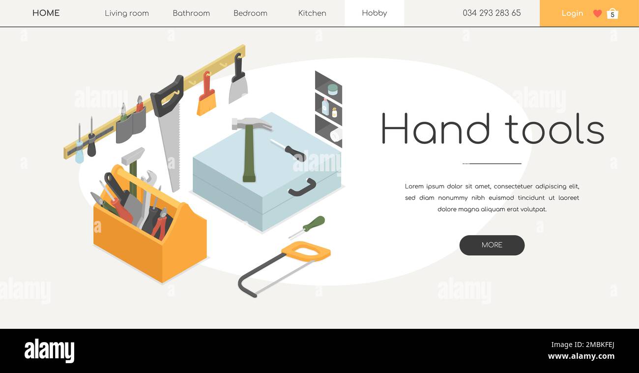 Hand tools - line design style isometric web banner Stock Vector Image ...