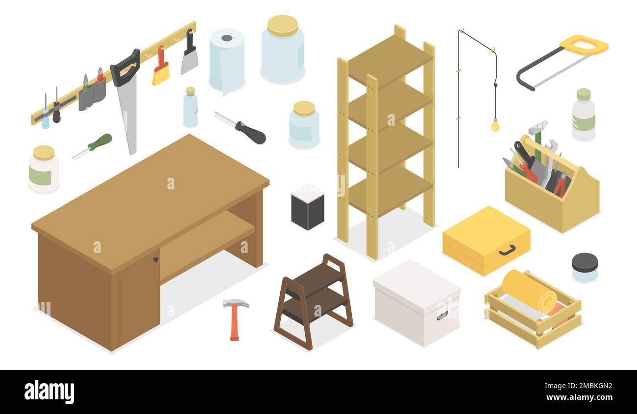 Carpentry workshop - modern vector colorful isometric illustrations set ...