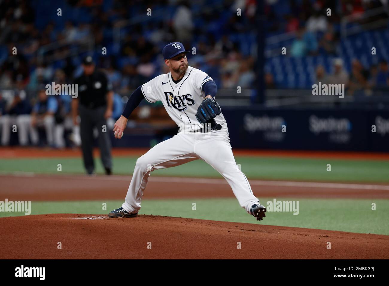 Tampa Bay Rays starting pitcher Corey Kluber works from the mound ...