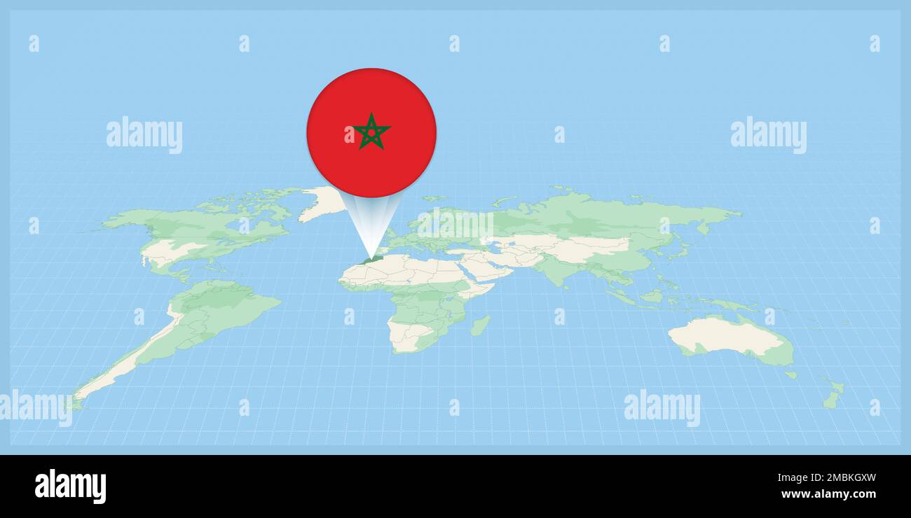 Location of Morocco on the world map, marked with Morocco flag pin ...