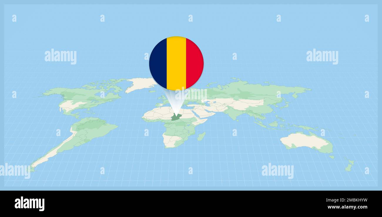 Location of Chad on the world map, marked with Chad flag pin ...