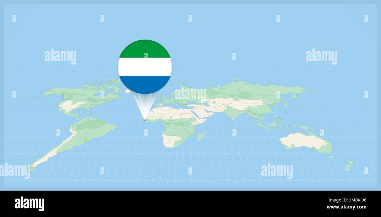 Location of Sierra Leone on the world map, marked with Sierra Leone flag pin. Cartographic ...
