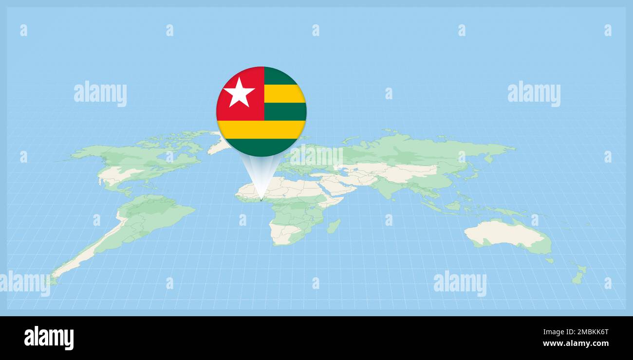Location of Togo on the world map, marked with Togo flag pin ...