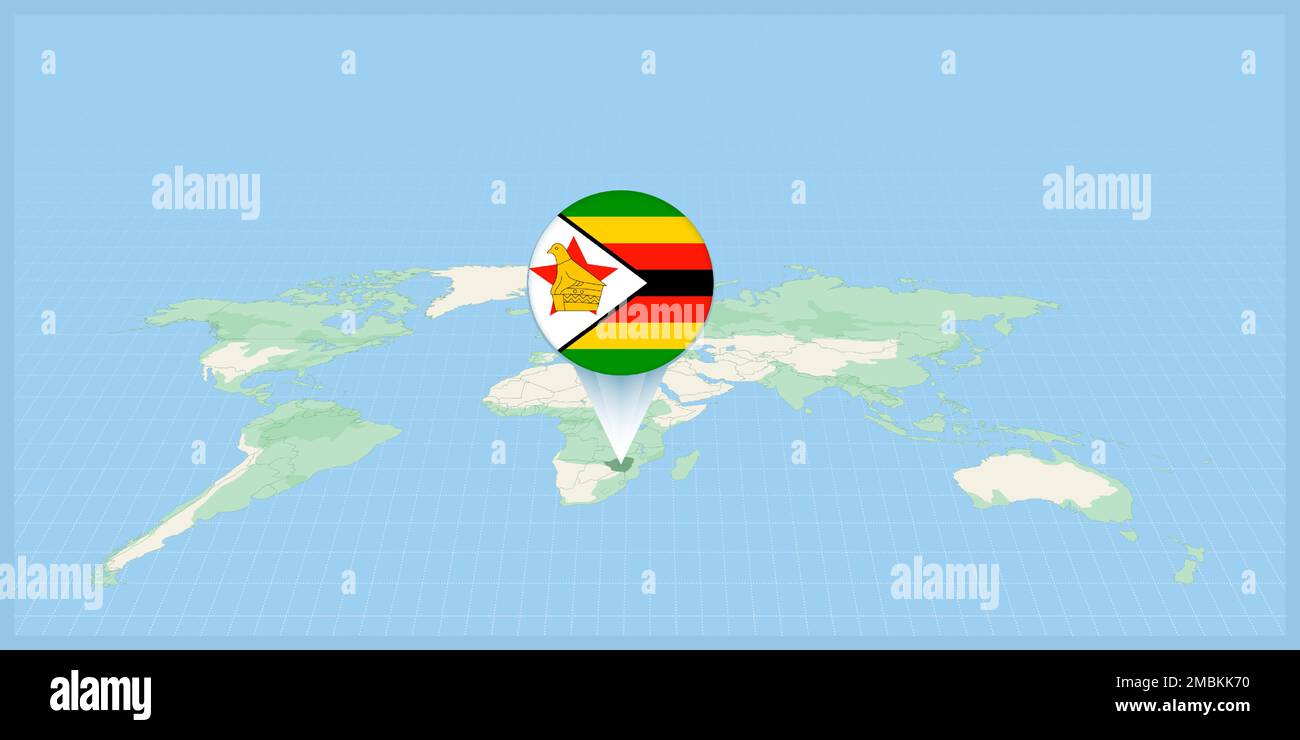 Location of Zimbabwe on the world map, marked with Zimbabwe flag pin. Cartographic vector ...