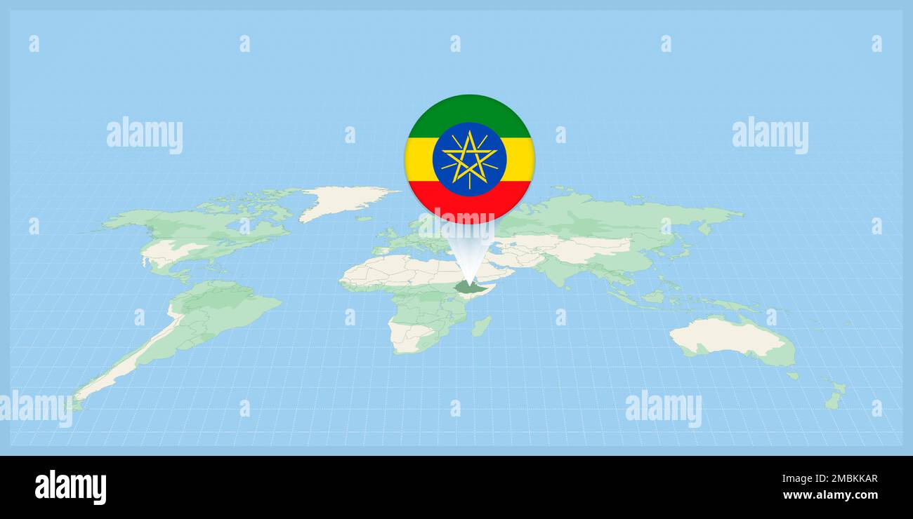 Location of Ethiopia on the world map, marked with Ethiopia flag pin ...