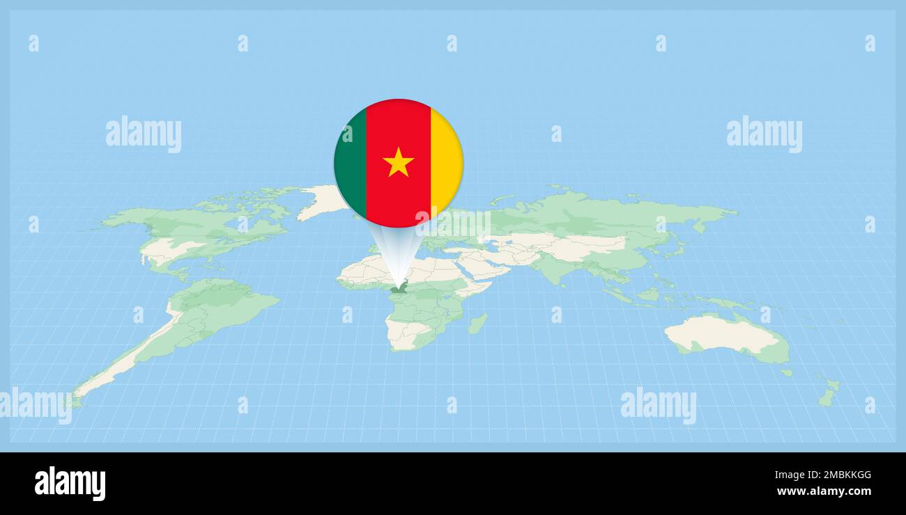 Location of Cameroon on the world map, marked with Cameroon flag pin ...