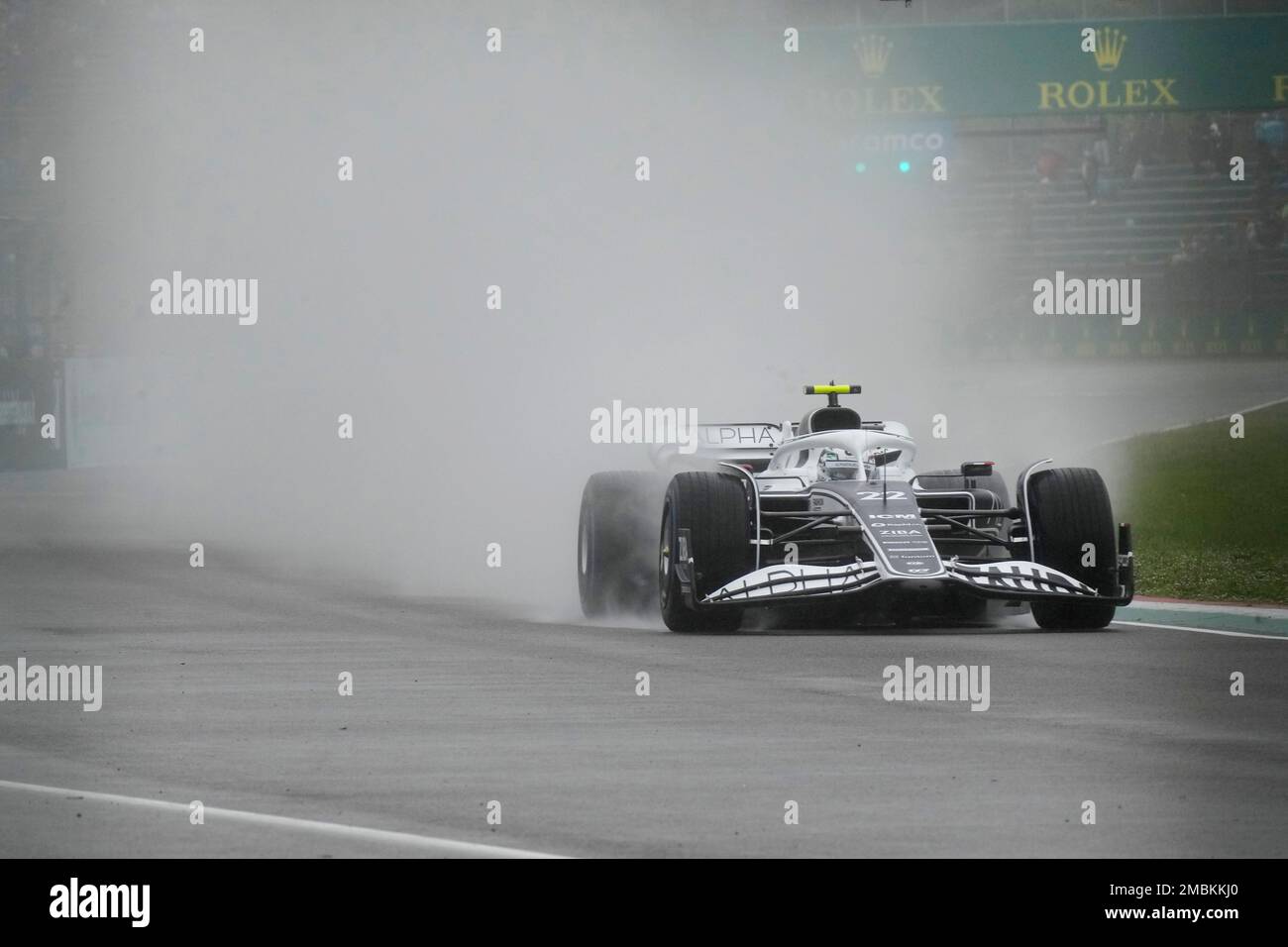 AlphaTauri driver Yuki Tsunoda of Japan steers his car during the first ...