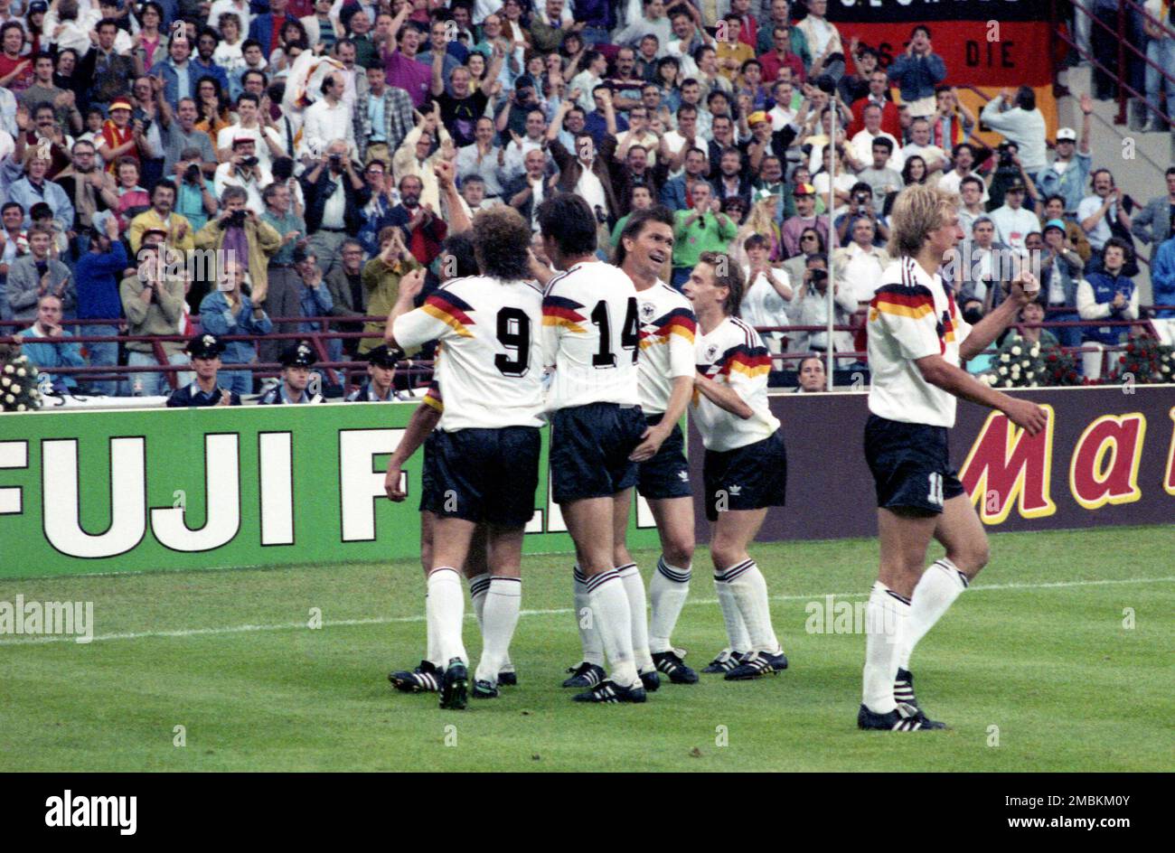 West German team members celebrate a goal during their 4-1 win over ...