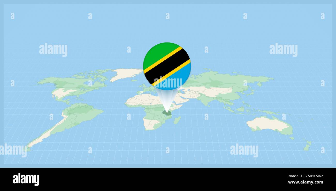 Location of Tanzania on the world map, marked with Tanzania flag pin ...