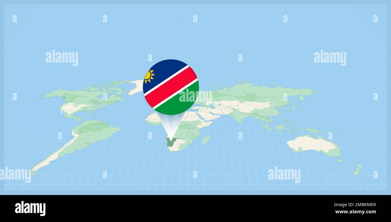 Location of Namibia on the world map, marked with Namibia flag pin. Cartographic vector ...