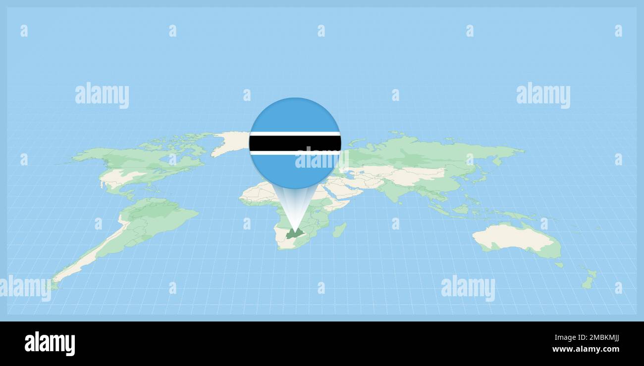 Location of Botswana on the world map, marked with Botswana flag pin. Cartographic vector ...