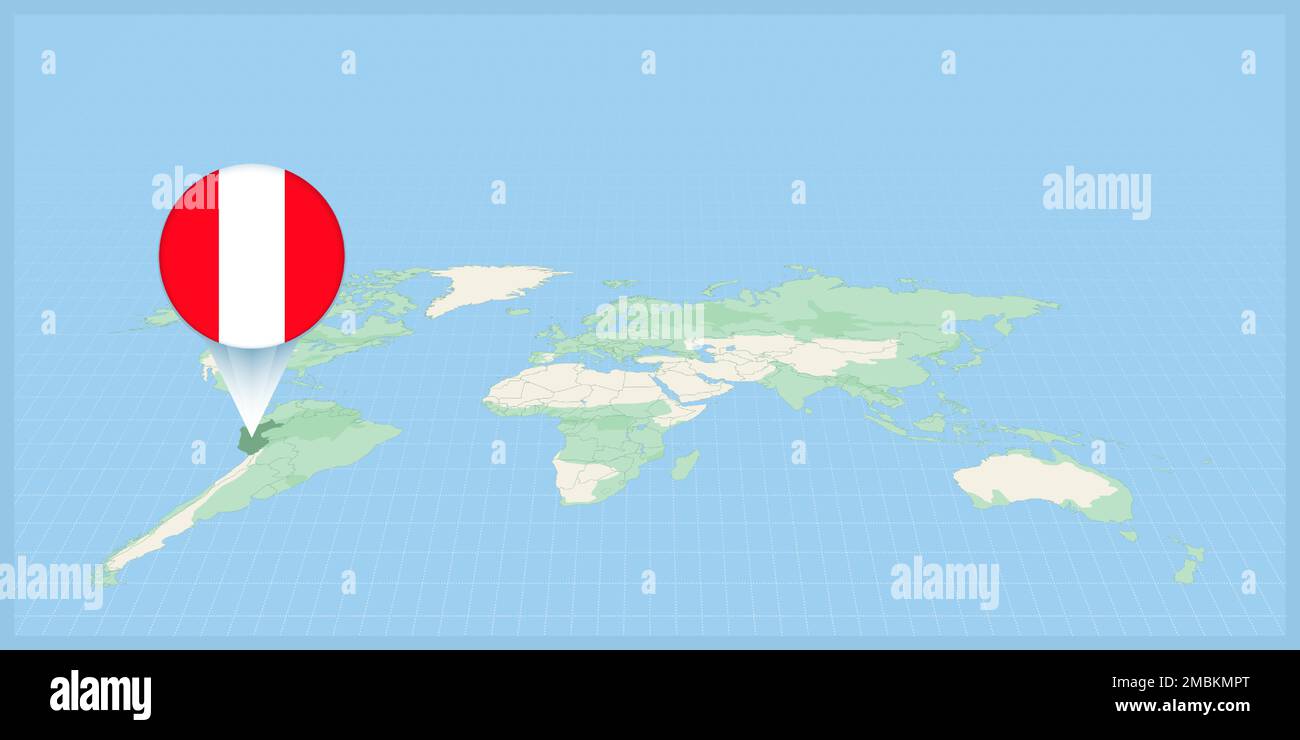 Location of Peru on the world map, marked with Peru flag pin ...