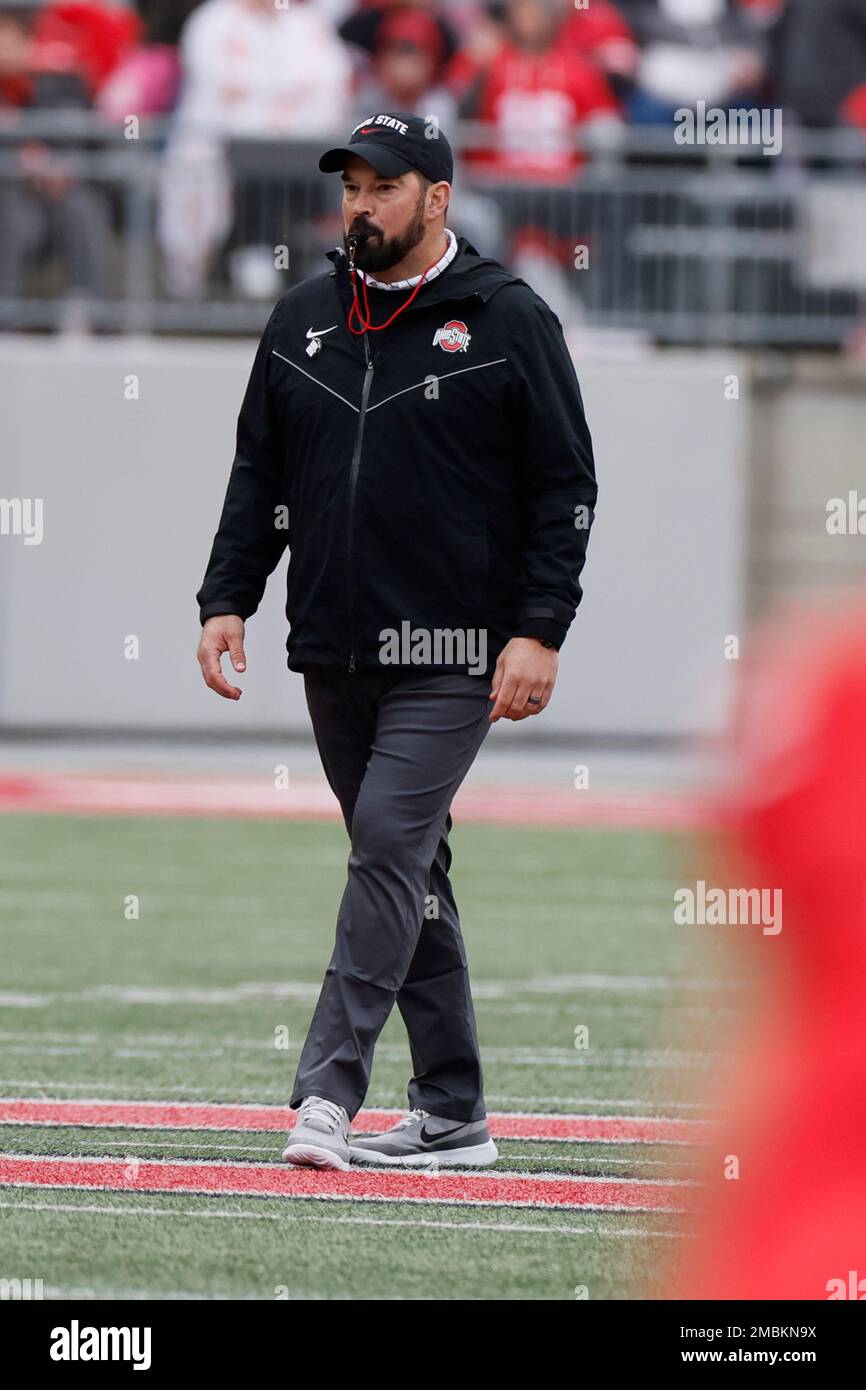 Ohio State head coach Ryan Day watches his team during an NCAA college ...