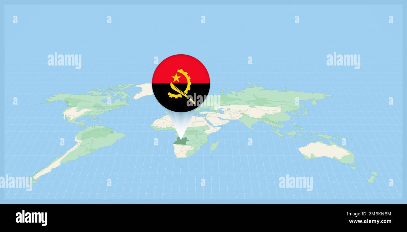 Location of Angola on the world map, marked with Angola flag pin ...