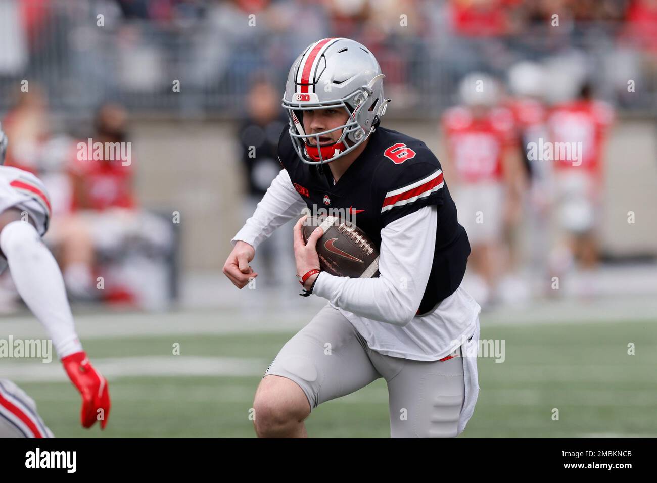 Ohio State quarterback Kyle McCord plays in an NCAA college spring ...