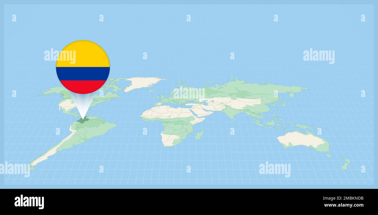 Location of Colombia on the world map, marked with Colombia flag pin ...