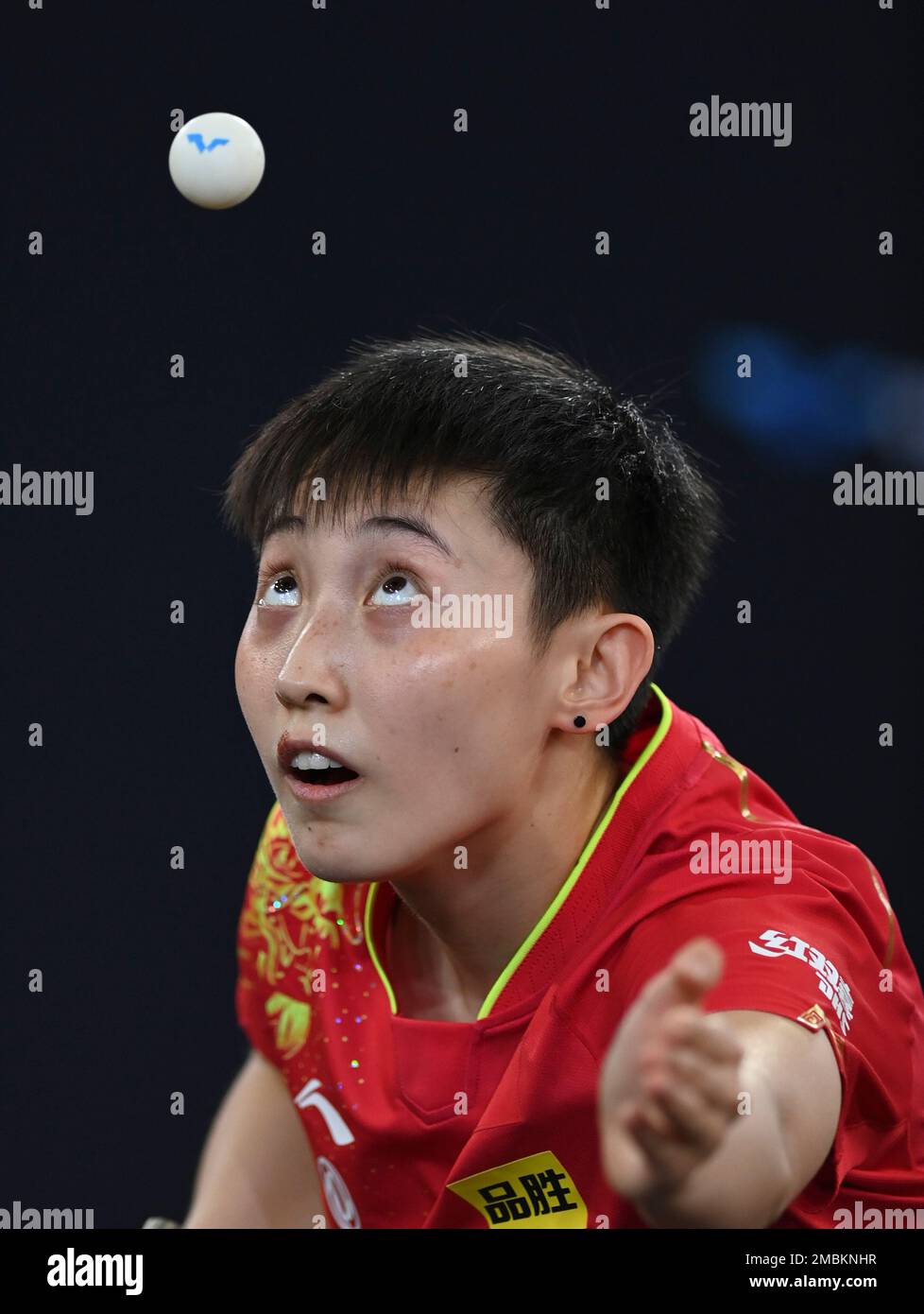 Doha, Qatar. 19th Jan, 2023. Fan Siqi serves during the women's doubles ...