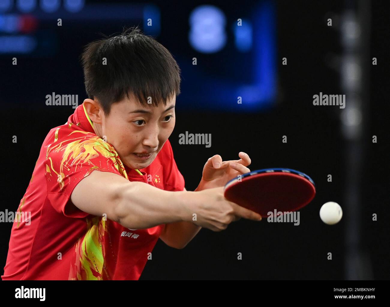 Doha, Qatar. 19th Jan, 2023. Fan Siqi hits a return during the women's ...