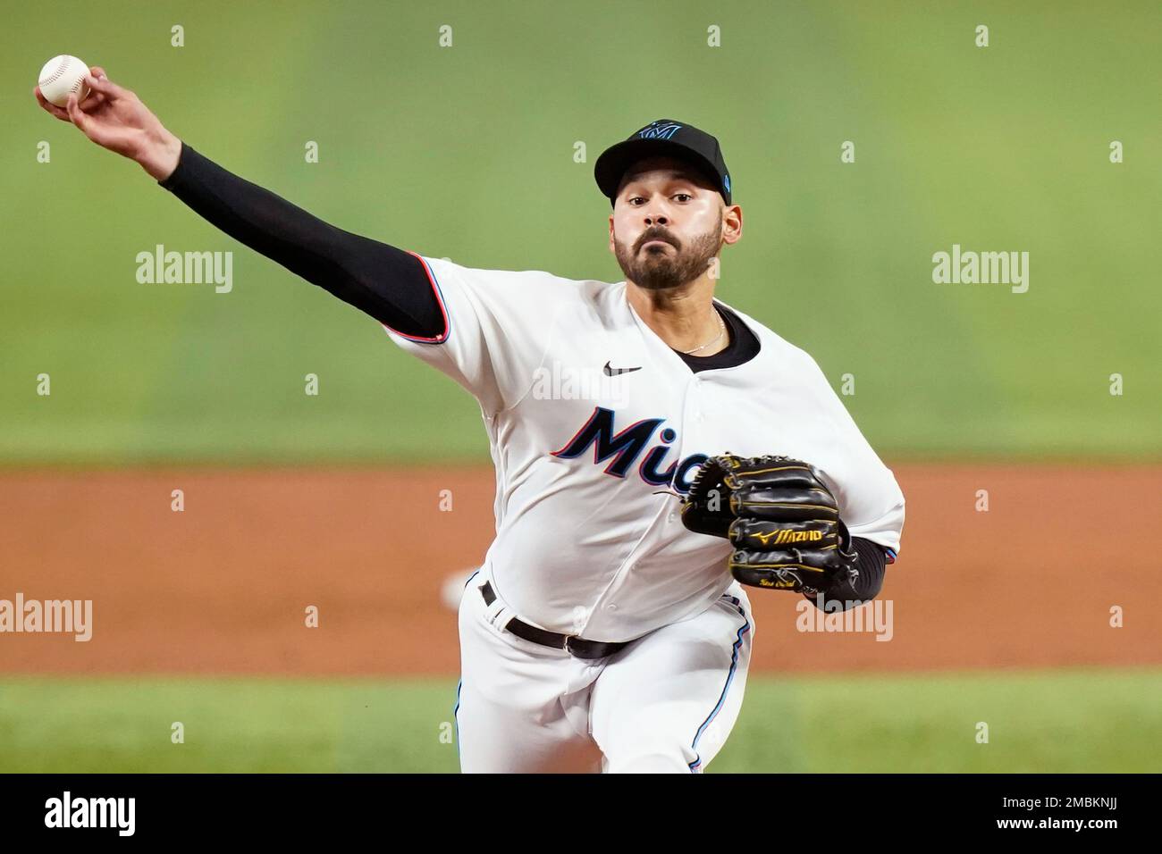 Miami Marlins starting pitcher Pablo Lopez throws during the third ...