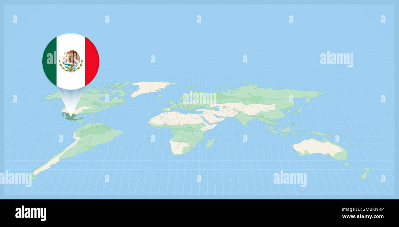Location of Mexico on the world map, marked with Mexico flag pin ...