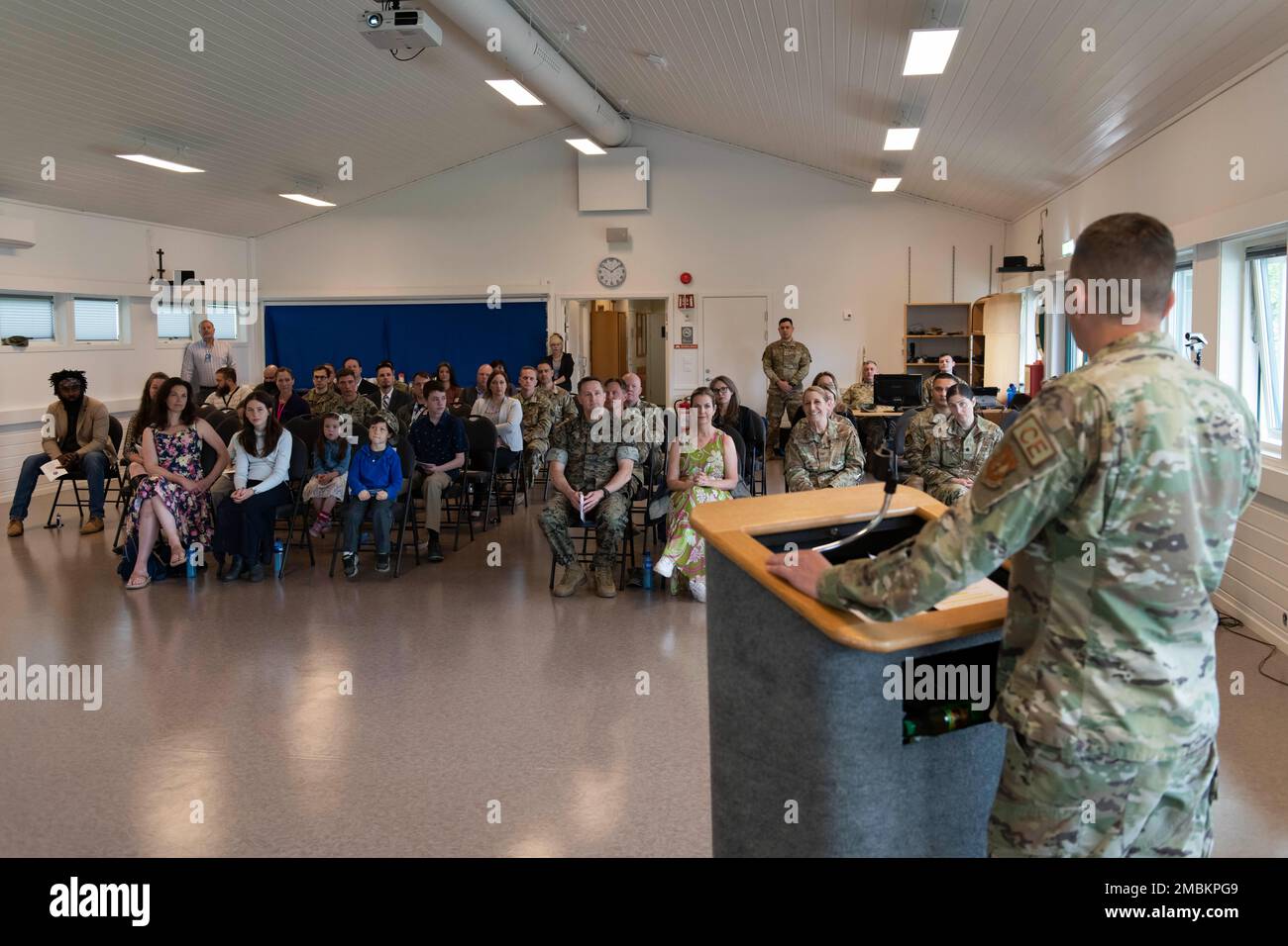 U.S. Air Force Col. Richard Martin, 423rd Air Base Group commander, speaks during a 426th Air ...