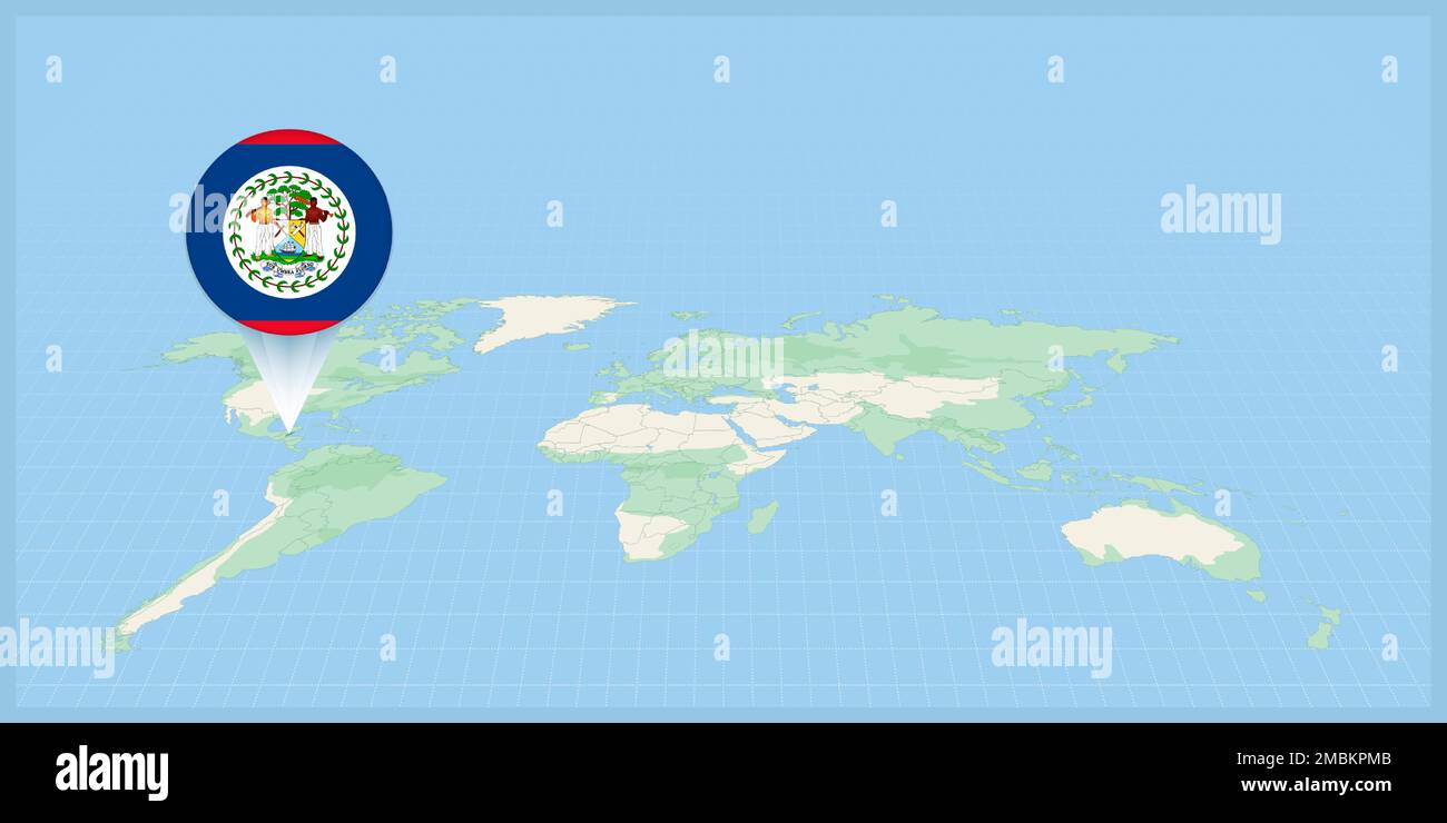 Location of Belize on the world map, marked with Belize flag pin ...
