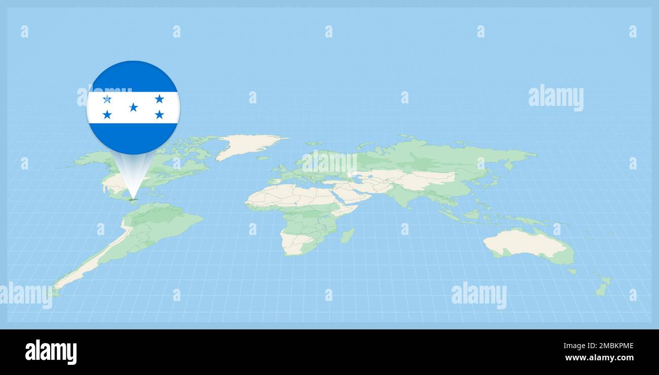 Location of Honduras on the world map, marked with Honduras flag pin ...