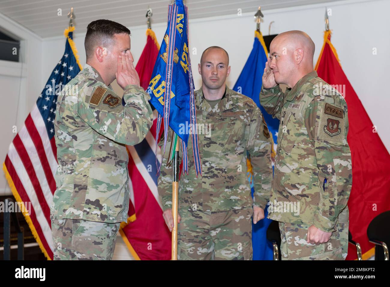 U.S. Air Force Lt. Col. Joseph Manning, right, 426th Air Base Squadron incoming commander ...
