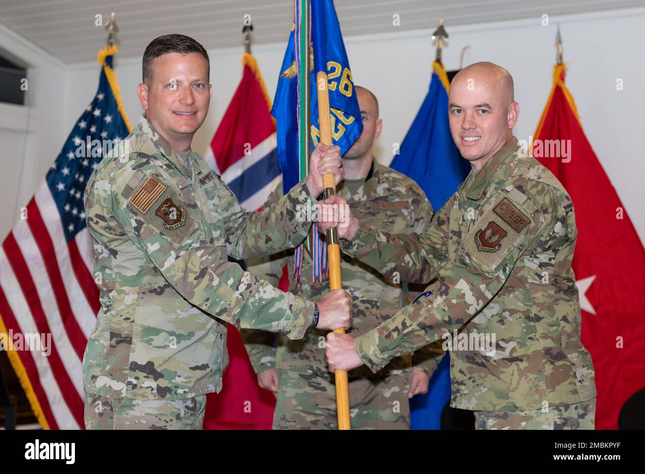 U.S. Air Force Lt. Col. Joseph Manning, right, 426th Air Base Squadron incoming commander ...