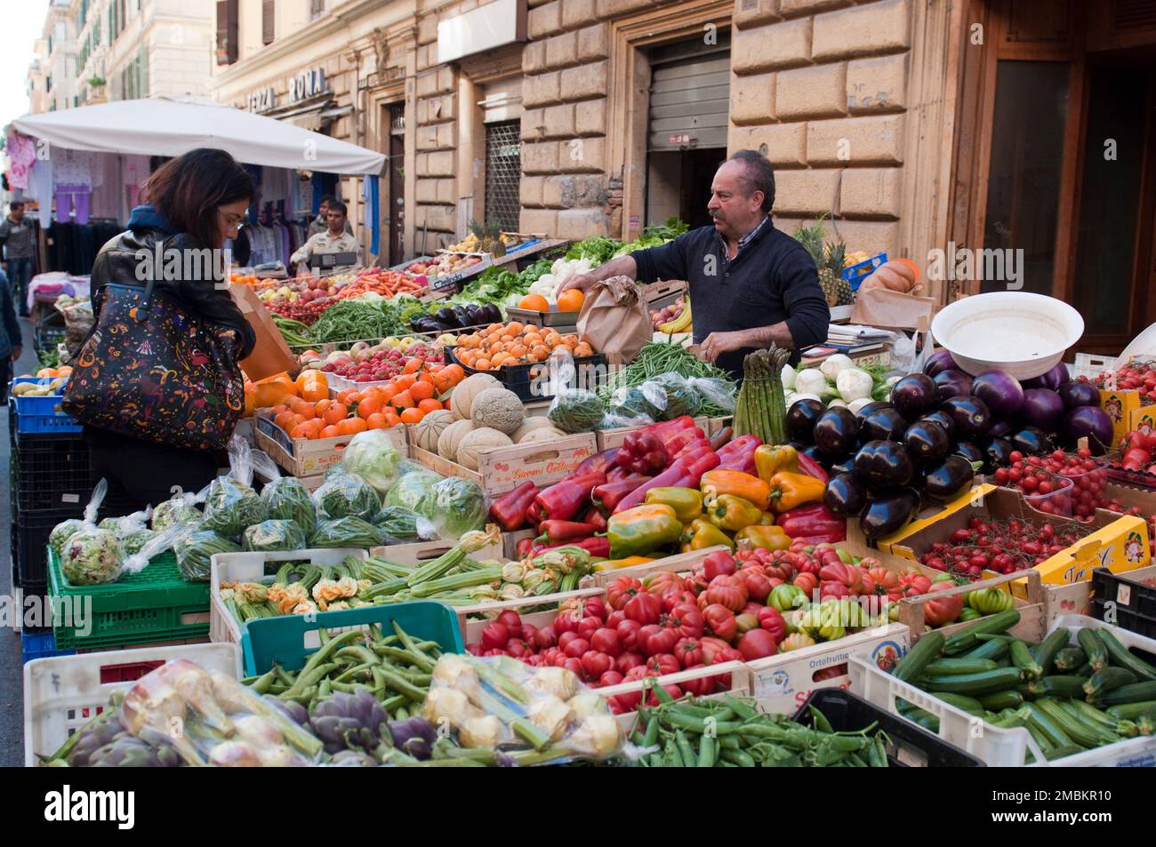 Fresh produce for sale at a neighborhood street market in Rome, Italy ...