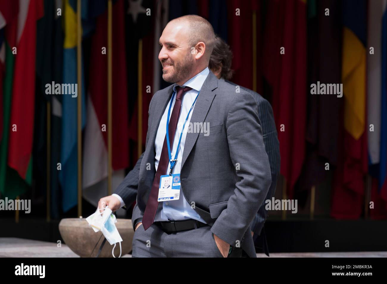 Argentina's Economy Minister Martin Guzman walks outside of the ...