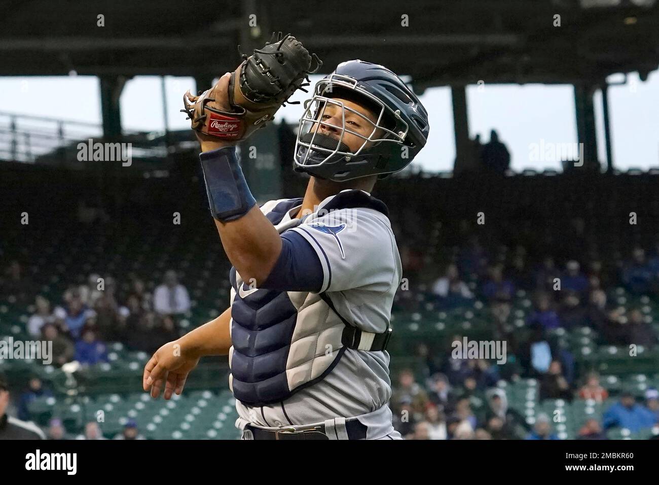 Tampa Bay Rays catcher Mike Zunino catches a pop up in foul territory ...