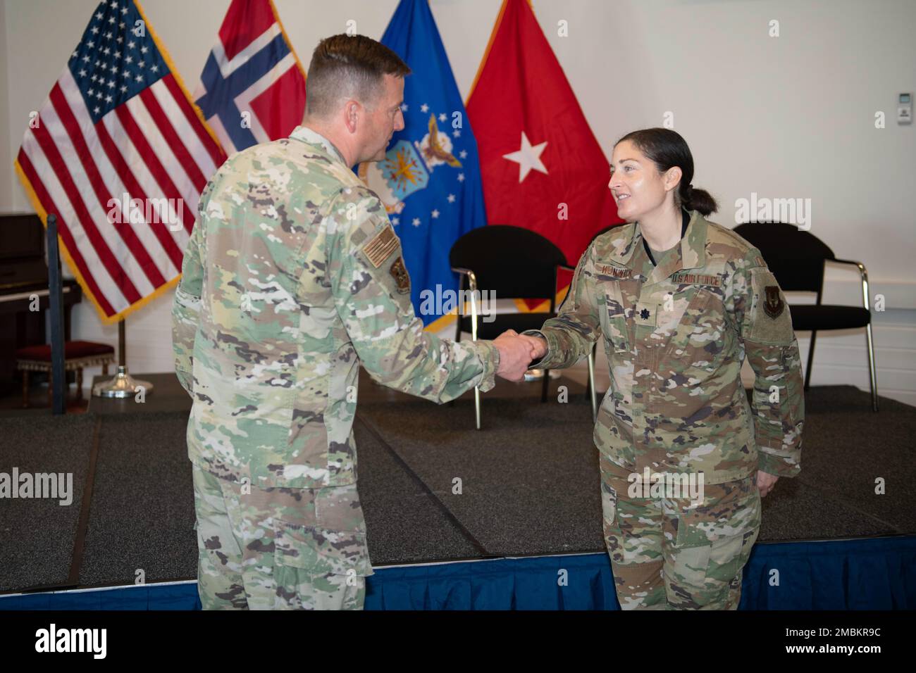 U.S. Air Force Col. Richard Martin, left, 423rd Air Base Group commander, recognizes Lt. Col ...