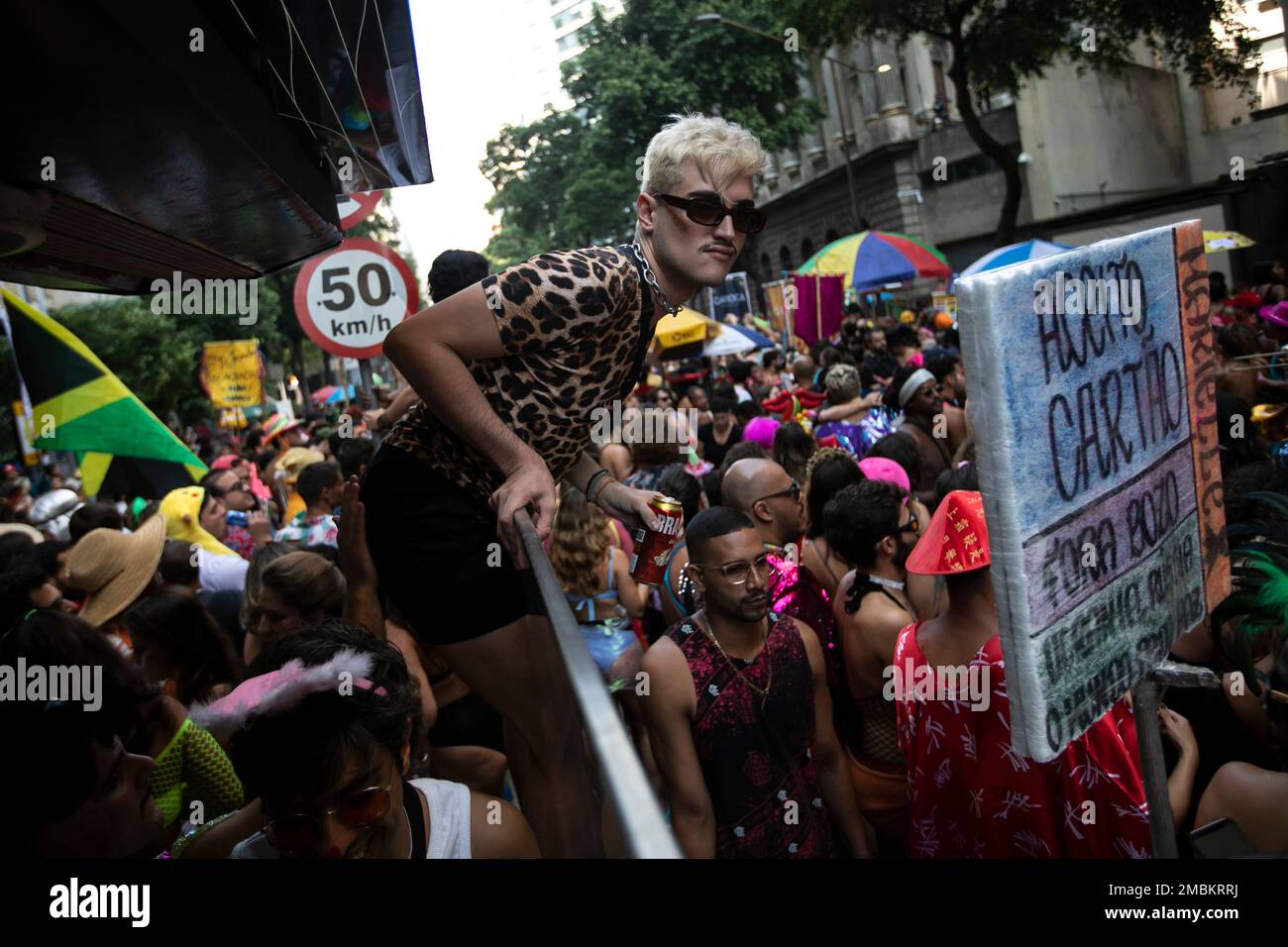 A reveler takes part in an unofficial carnival block party called ...