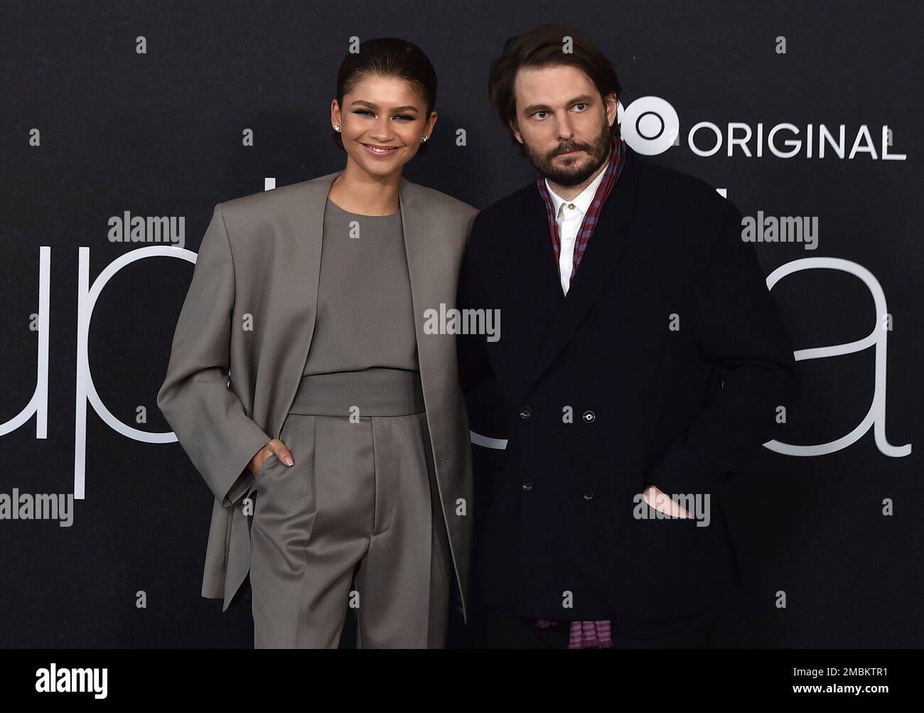 Sam Levinson, right, and Zendaya arrive at the "Euphoria" Los Angeles ...