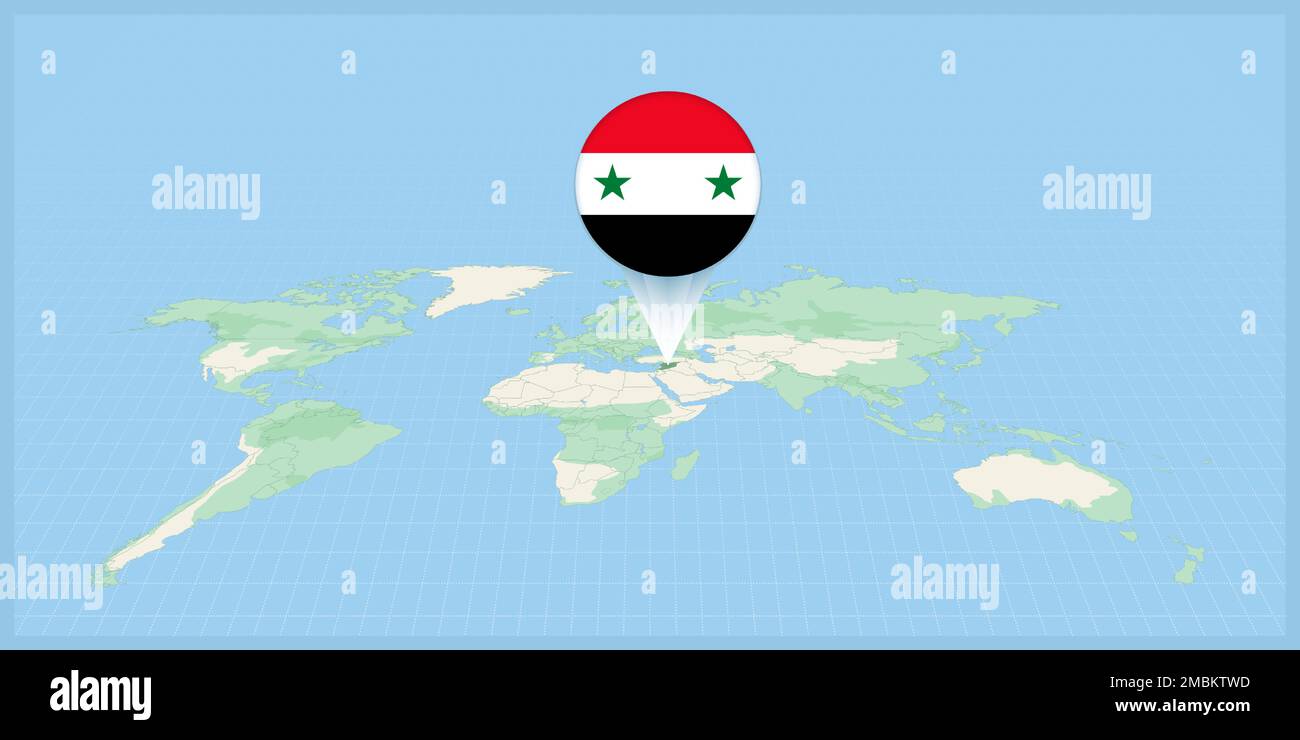 Location of Syria on the world map, marked with Syria flag pin ...