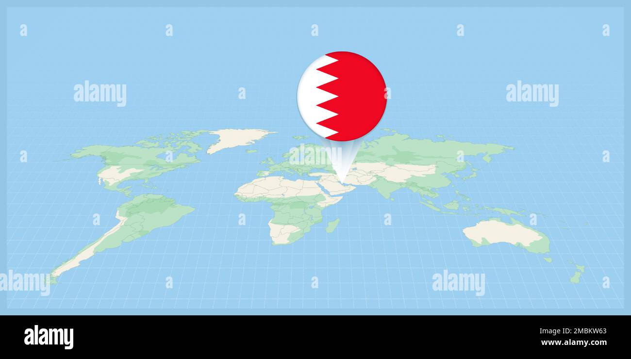 Location of Bahrain on the world map, marked with Bahrain flag pin ...