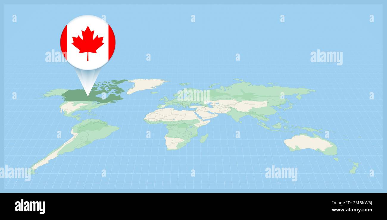 Location of Canada on the world map, marked with Canada flag pin ...