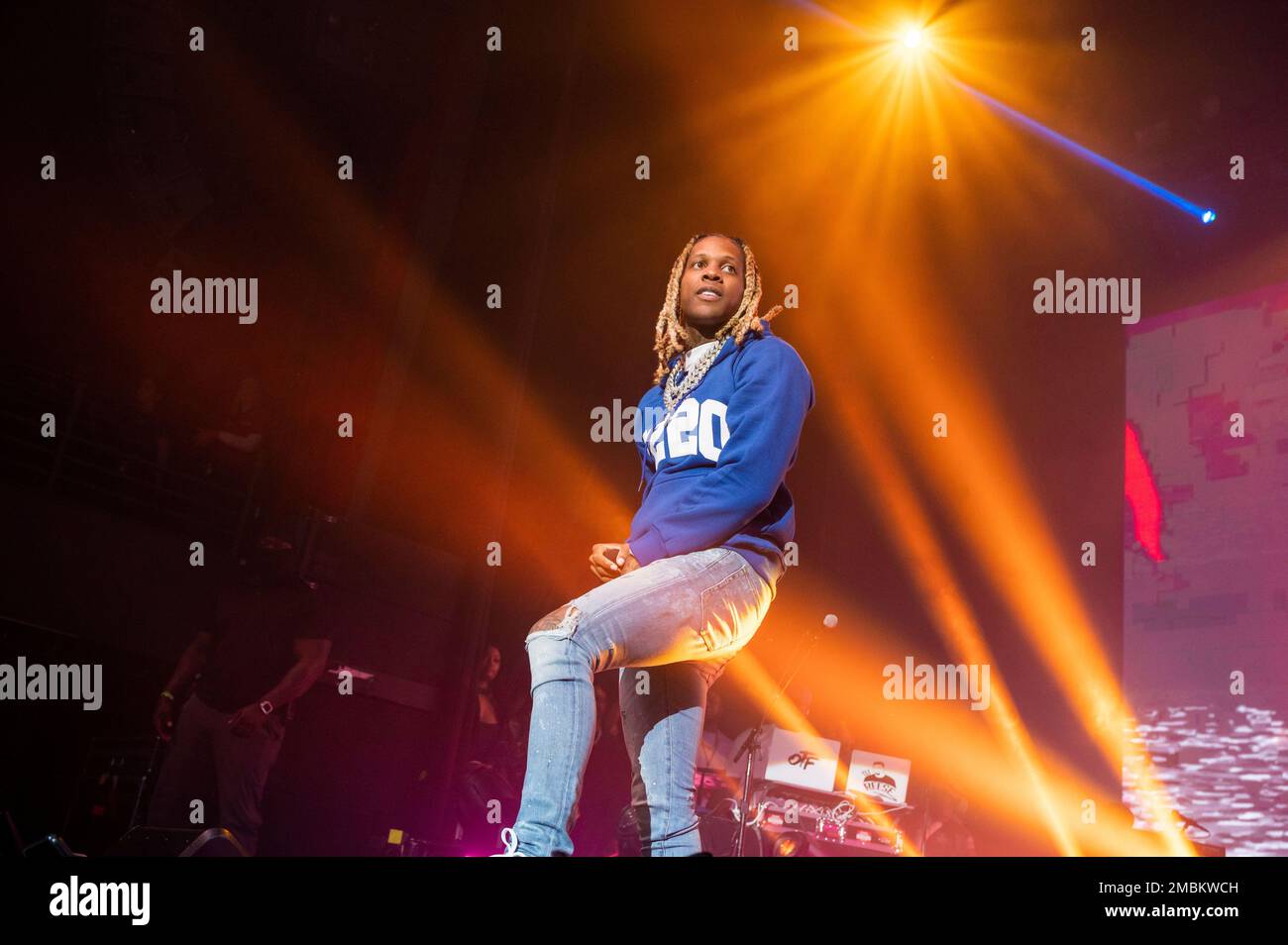 Lil Durk performs on stage at Coca-Cola Roxy on Wednesday, April. 20 ...